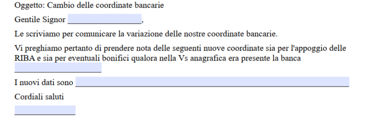 Comunicazione Cambio IBAN PDF e Word - Fac Simile