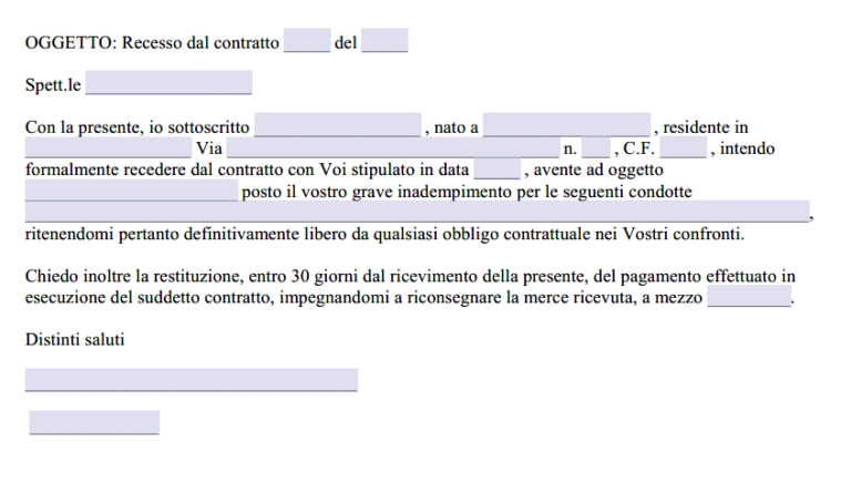 Modulo Recesso Contratto Generico PDF e Word