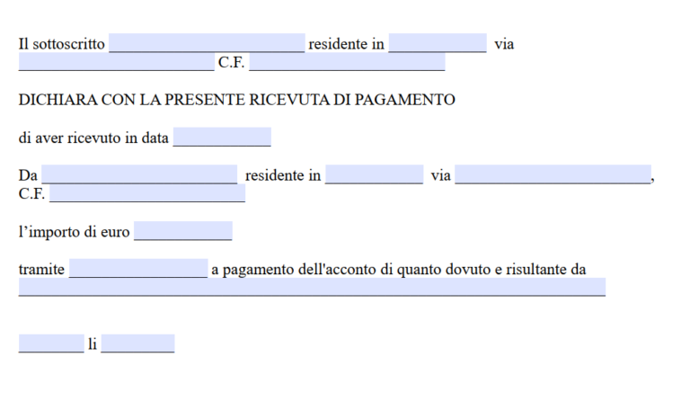 Ricevuta per Acconto di Denaro PDF e Word - Fac Simile