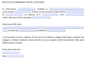 Ricevuta per Rimborso Spese PDF e Word - Modulo