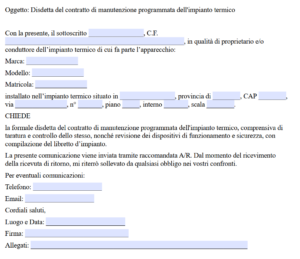 Disdetta Contratto Manutenzione Caldaia PDF e Word - Modulo