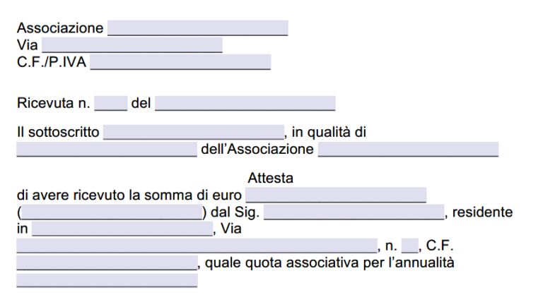 Ricevuta Quota Associativa PDF e Word