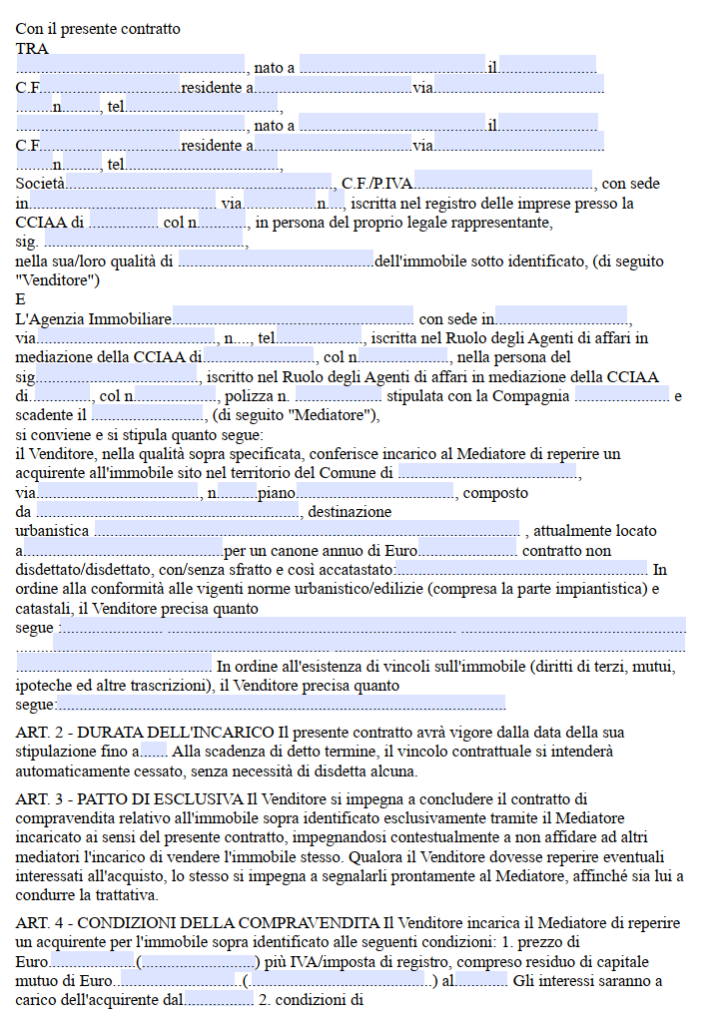 Mandato di Vendita in Esclusiva PDF e Word - Fac Simile