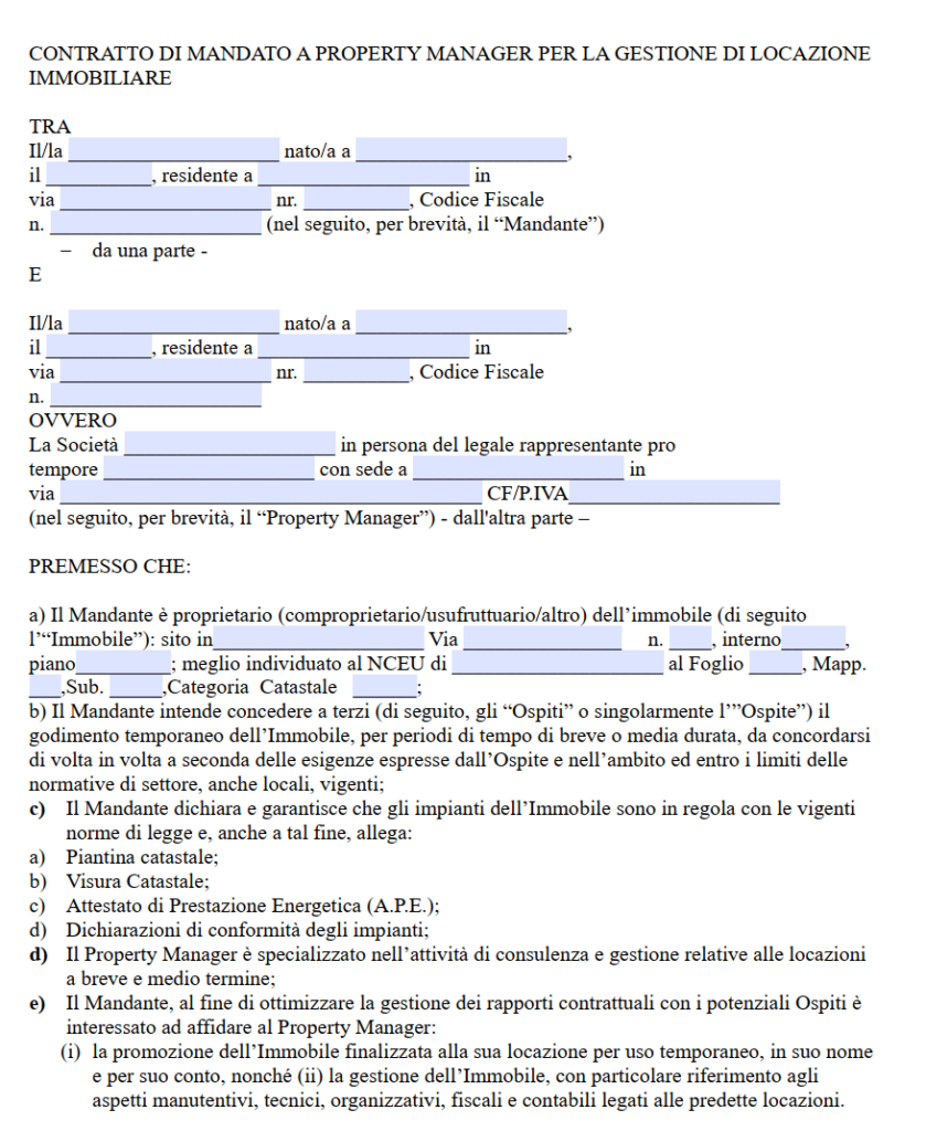 Contratto Property Manager PDF e Word - Modello