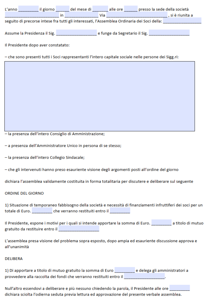 Verbale Finanziamento Soci Infruttifero PDF e Word - Fac Simile
