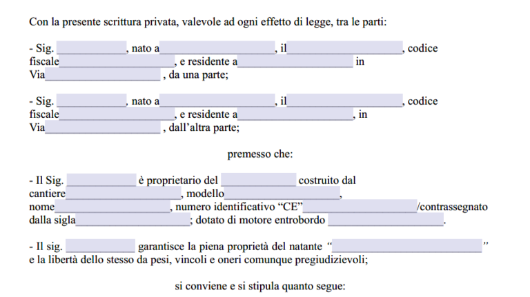 Contratto di Compravendita Imbarcazione Usata PDF e Word - Fac Simile